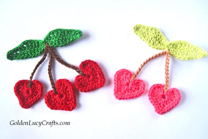 Crochet Heart Cherry Applique, Free Crochet Pattern - GoldenLucyCrafts