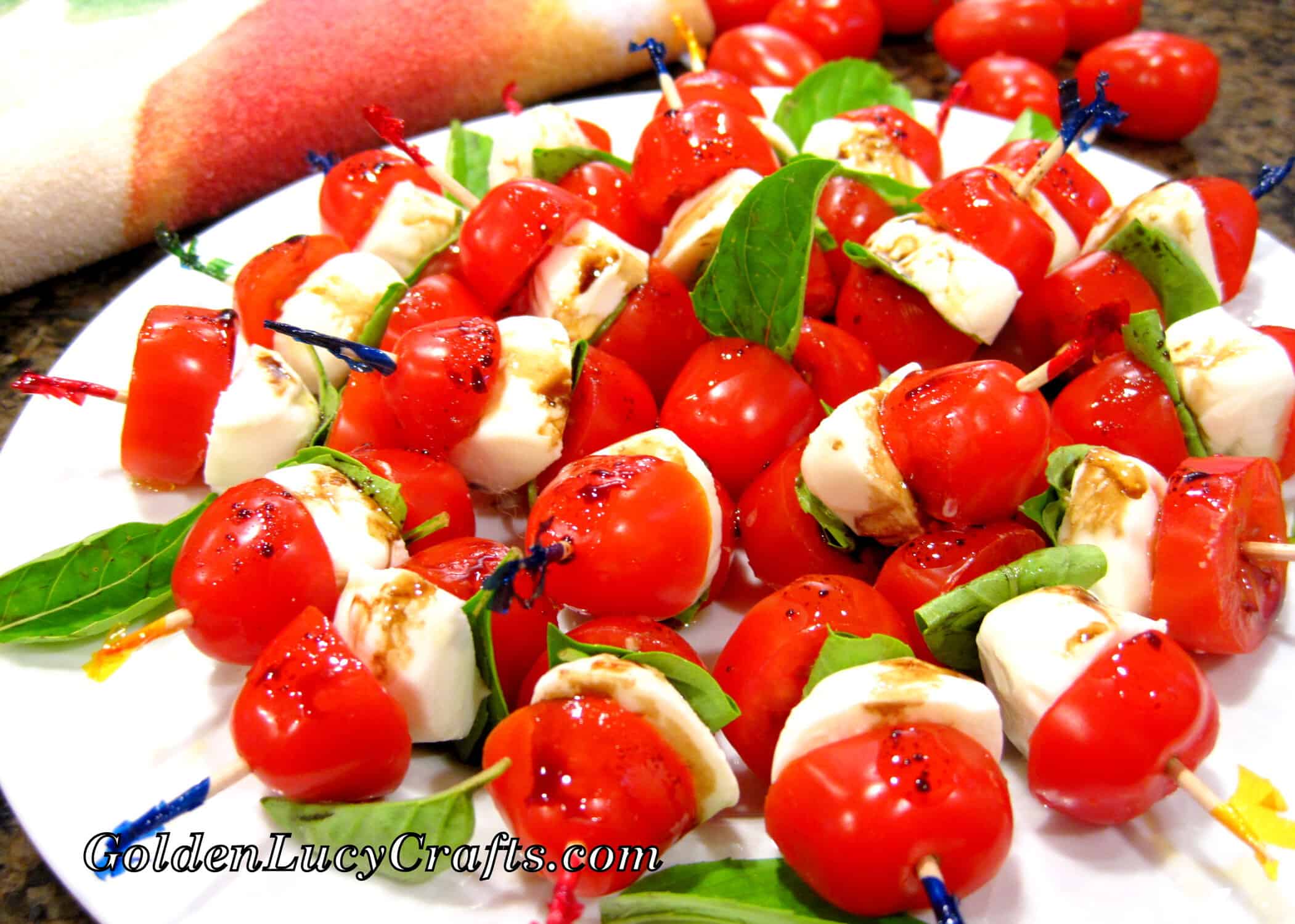 Caprese Skewers, Salad, Appetizer, Recipe - GoldenLucyCrafts