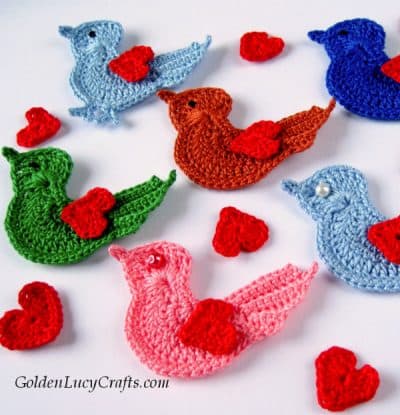 Crochet Bird Applique, Love Bird, Crochet Pattern - GoldenLucyCrafts
