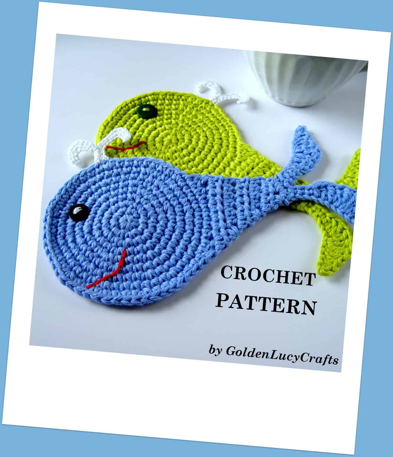 Crochet Whale Applique, Coaster, Crochet Pattern - GoldenLucyCrafts