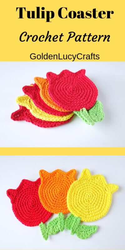 Crochet Pattern Tulip Coaster and Applique - GoldenLucyCrafts