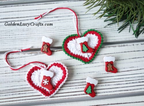 Crochet Christmas Heart Ornament - GoldenLucyCrafts