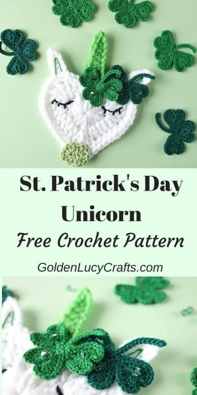 St. Patrick’s Day Crochet Unicorn Applique - GoldenLucyCrafts