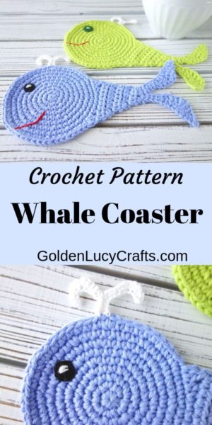 Crochet Whale Applique, Coaster, Crochet Pattern - GoldenLucyCrafts