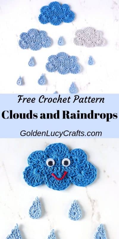 Crochet Cloud and Raindrop Applique - GoldenLucyCrafts