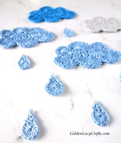 Crochet Cloud and Raindrop Applique - GoldenLucyCrafts