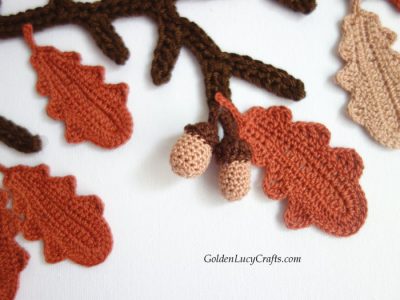 Crochet Autumn Oak Tree Branch, Crochet Acorn - GoldenLucyCrafts