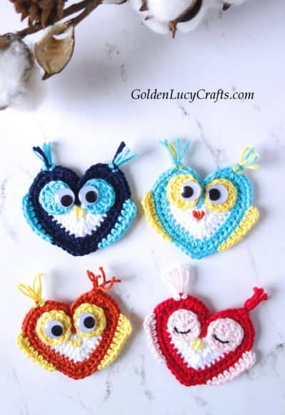 Heart Owl Applique, Free Crochet Pattern - GoldenLucyCrafts