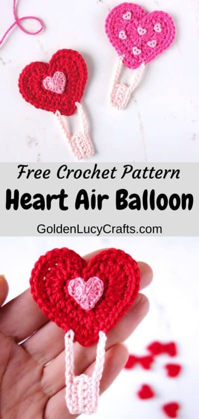 Heart Air Balloon Applique, Free Crochet Pattern - GoldenLucyCrafts
