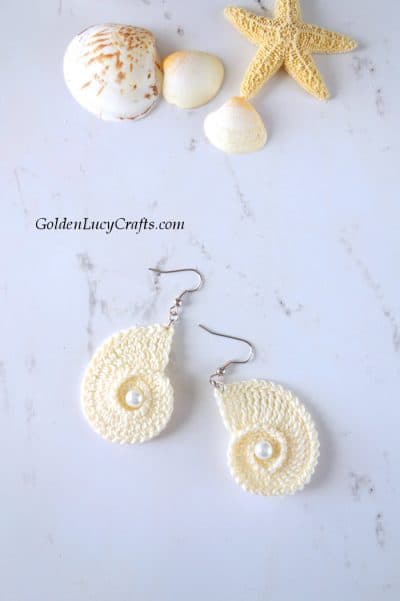 Crochet Seashell Earrings Pattern - GoldenLucyCrafts