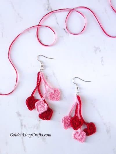Crochet Heart Earrings, DIY, Free Crochet Pattern - GoldenLucyCrafts