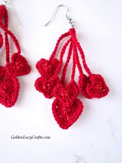 Crochet Heart Earrings, DIY, Free Crochet Pattern - GoldenLucyCrafts