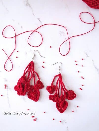 Crochet Heart Earrings, DIY, Free Crochet Pattern - GoldenLucyCrafts