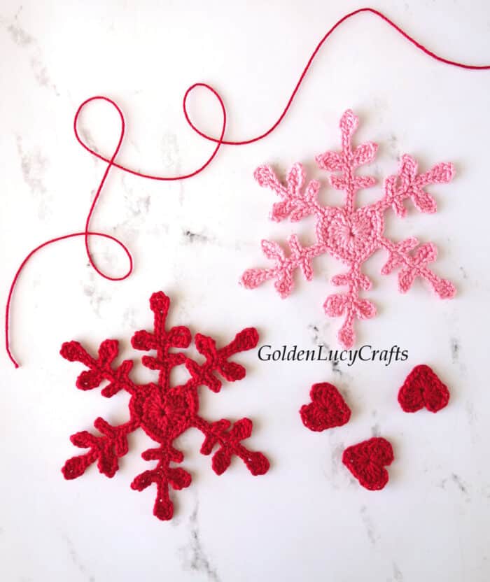 Crochet Heart Snowflake Pattern - GoldenLucyCrafts