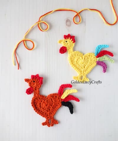 Crochet Heart Rooster Applique, Free Pattern - GoldenLucyCrafts