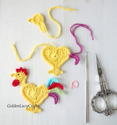 Crochet Heart Rooster Applique, Free Pattern - GoldenLucyCrafts