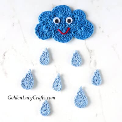 Crochet Cloud and Raindrop Applique - GoldenLucyCrafts