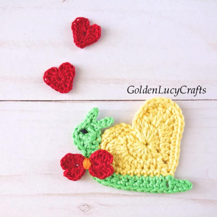 Crochet Snail Applique, Valentine’s Day Heart Snail – GoldenLucyCrafts