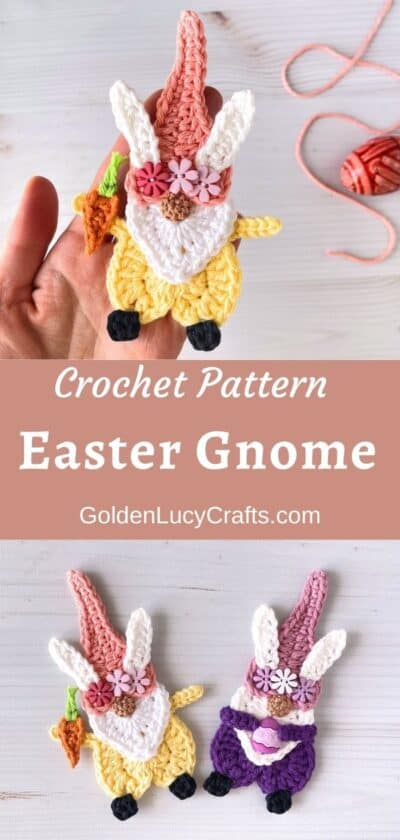 Crochet Easter Gnome Applique Pattern - GoldenLucyCrafts