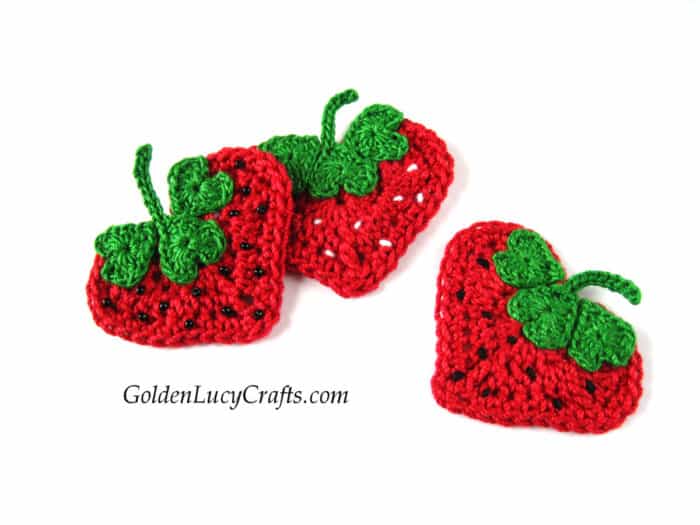 Heart Strawberry Applique, Free Crochet Pattern - GoldenLucyCrafts