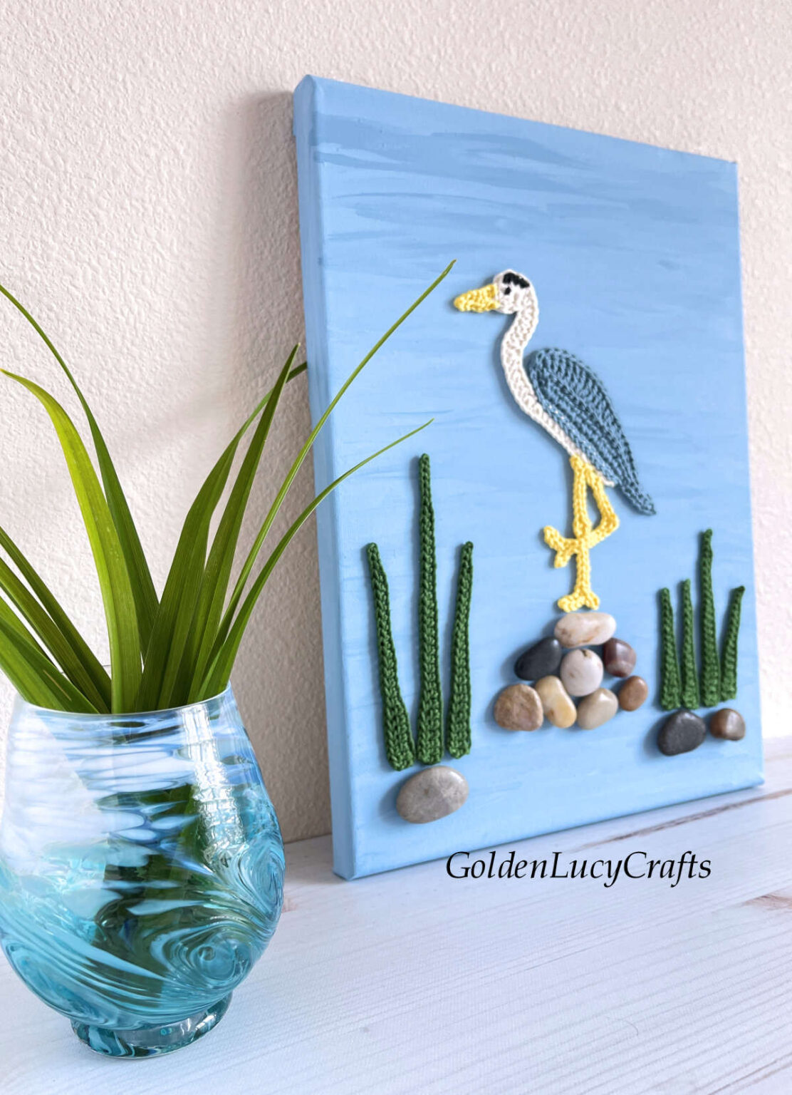 Blue Heron Crochet Wall Art - GoldenLucyCrafts