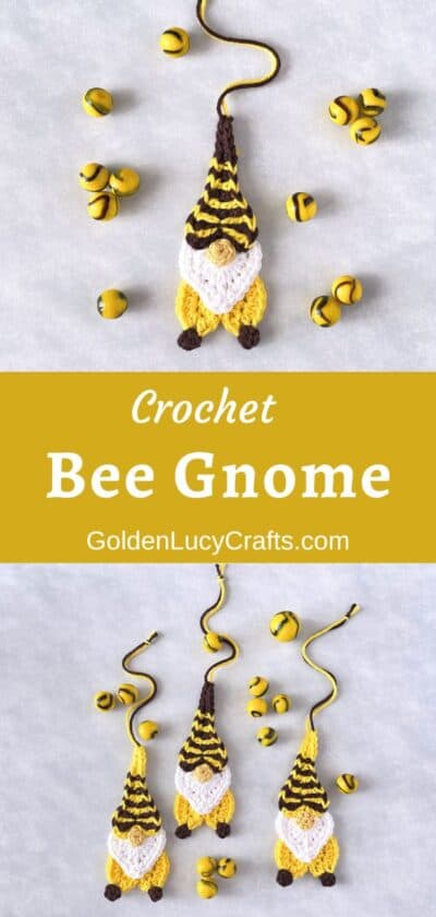 Crochet Bee Gnome Ornament - GoldenLucyCrafts