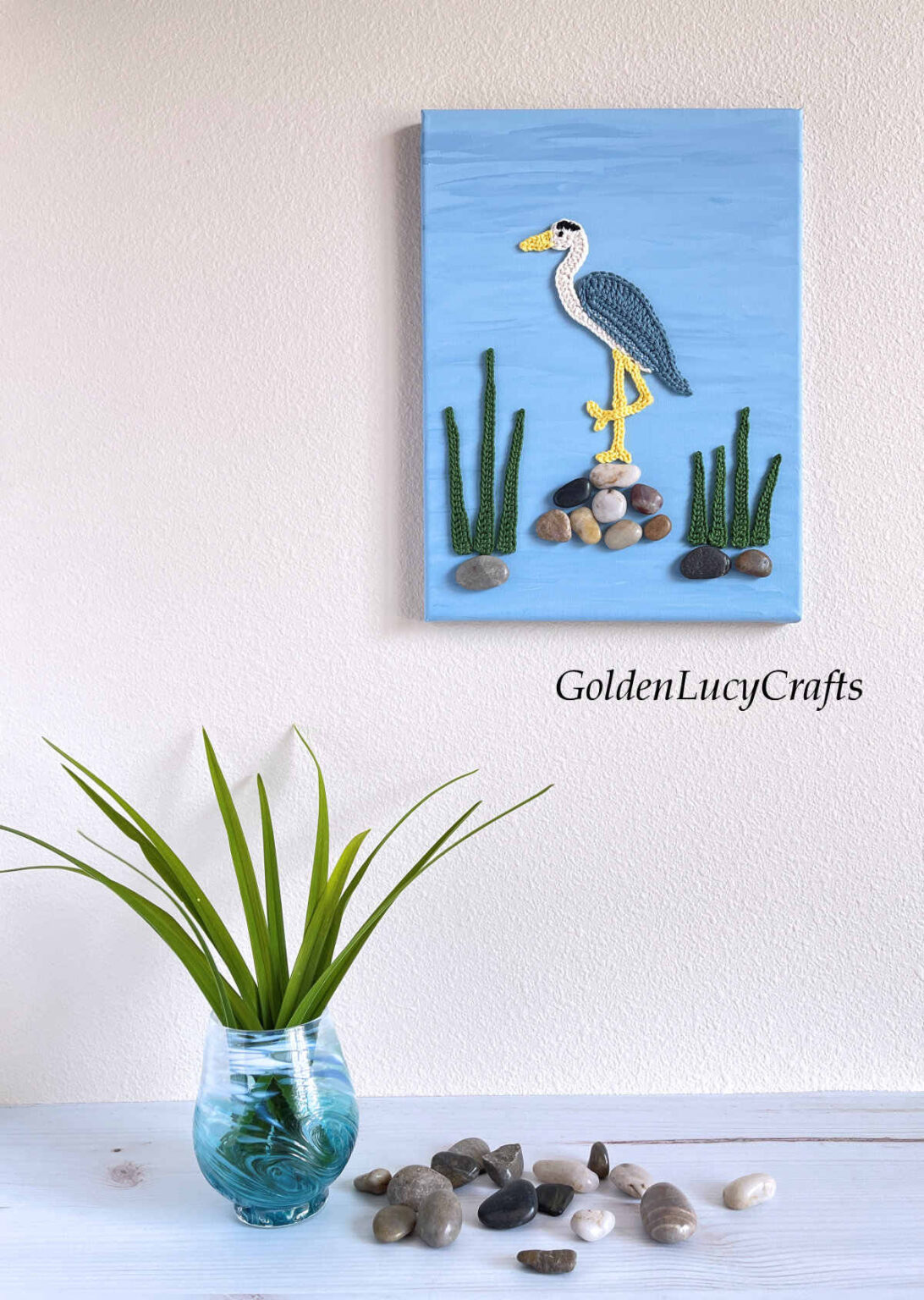 Blue Heron Crochet Wall Art - GoldenLucyCrafts