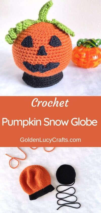 Crochet Pumpkin Jack O'Lantern Snow Globe - GoldenLucyCrafts