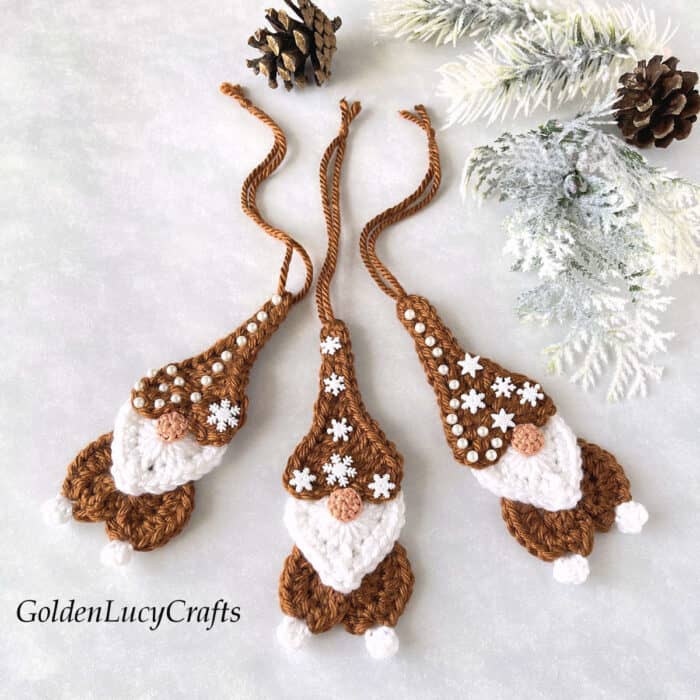 Crochet Gingerbread Gnome Christmas Ornament - GoldenLucyCrafts