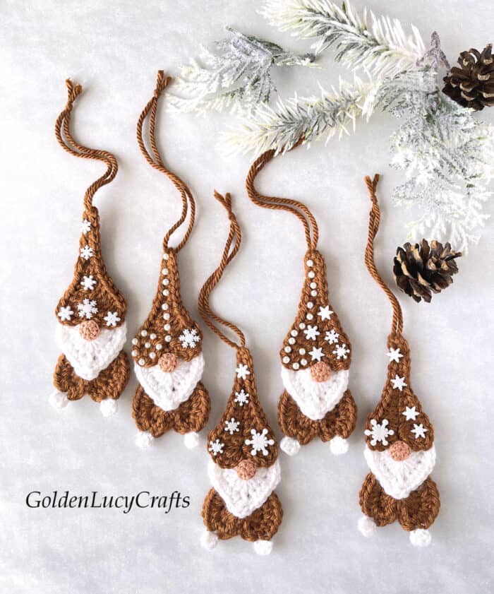 Crochet Gingerbread Gnome Christmas Ornament - GoldenLucyCrafts