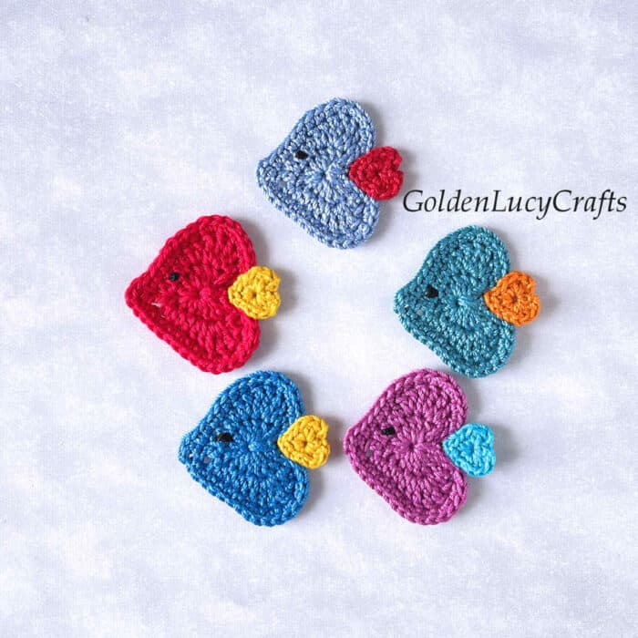 Heart Fish Applique, Free Crochet Pattern - GoldenLucyCrafts