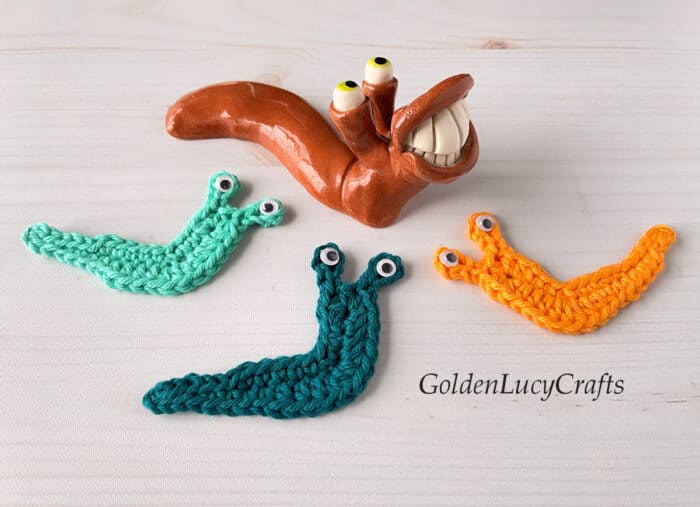 Crochet Slug Applique, Slugs and Kisses - GoldenLucyCrafts