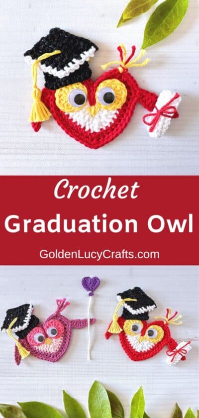 Crochet Graduation Owl Applique - GoldenLucyCrafts