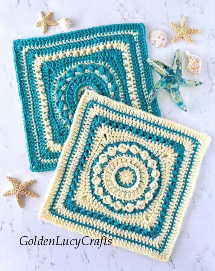 Crochet 12" Square Pattern, Ocean Foam - GoldenLucyCrafts