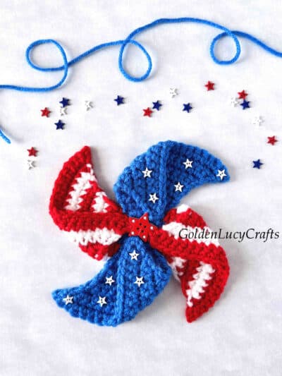 Crochet Patriotic Pinwhell - GoldenLucyCrafts