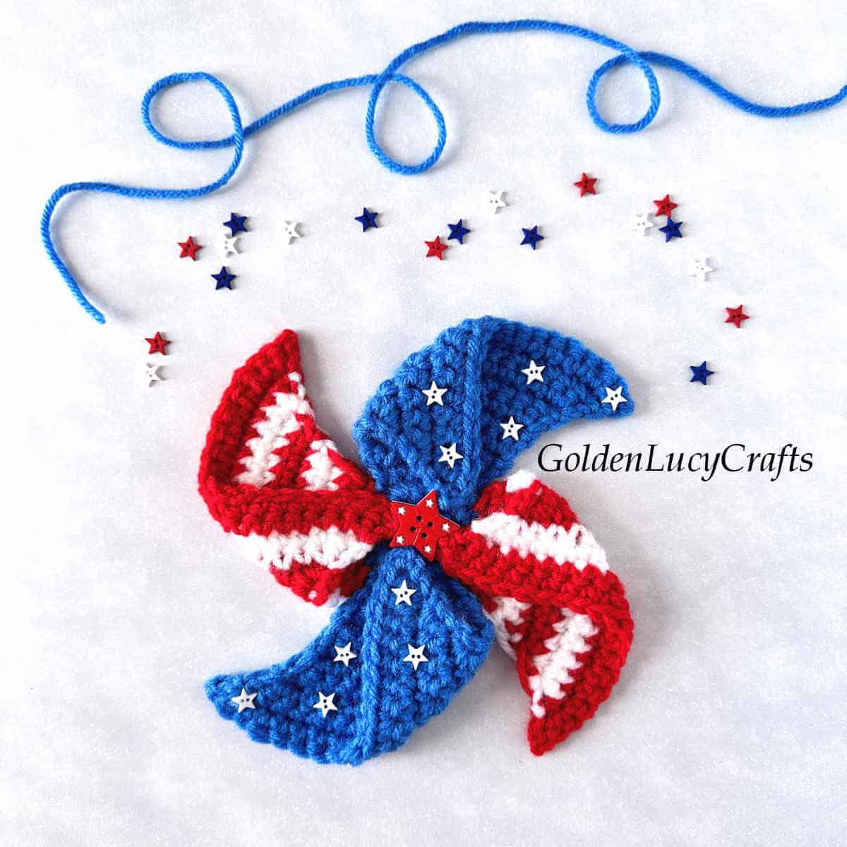 Crochet Patriotic Pinwhell - GoldenLucyCrafts