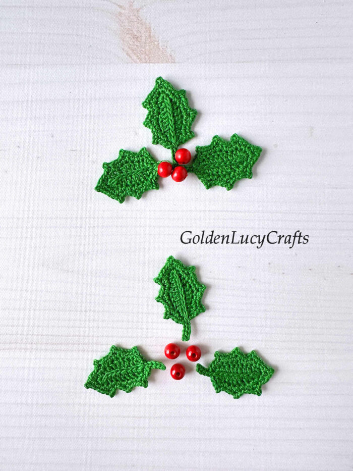 Crochet Holly Leaf Applique - GoldenLucyCrafts