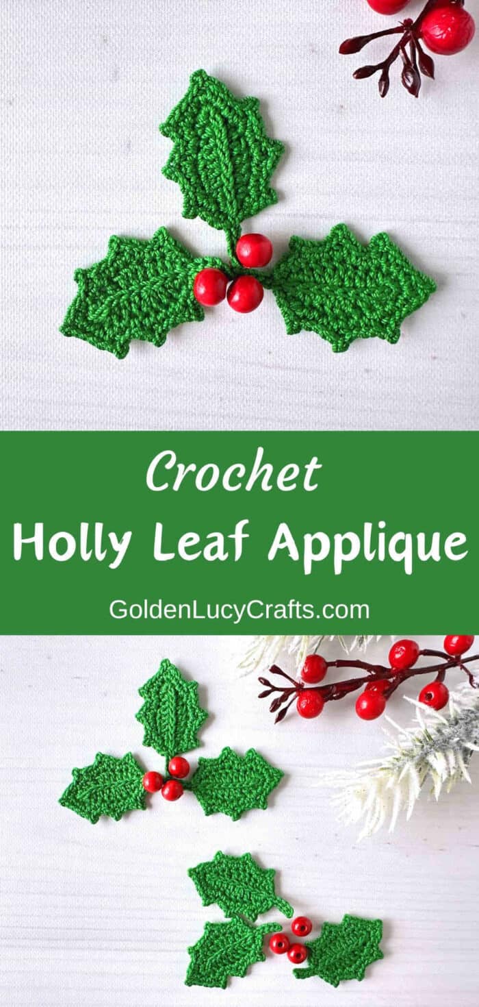 Crochet Holly Leaf Applique - GoldenLucyCrafts
