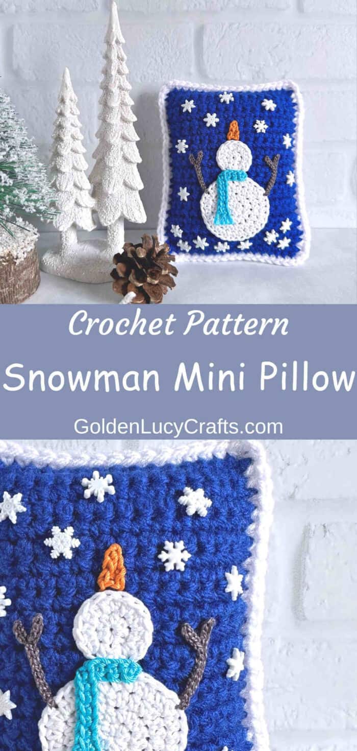Snowman Catching Snowflakes Crochet Mini Pillow - GoldenLucyCrafts