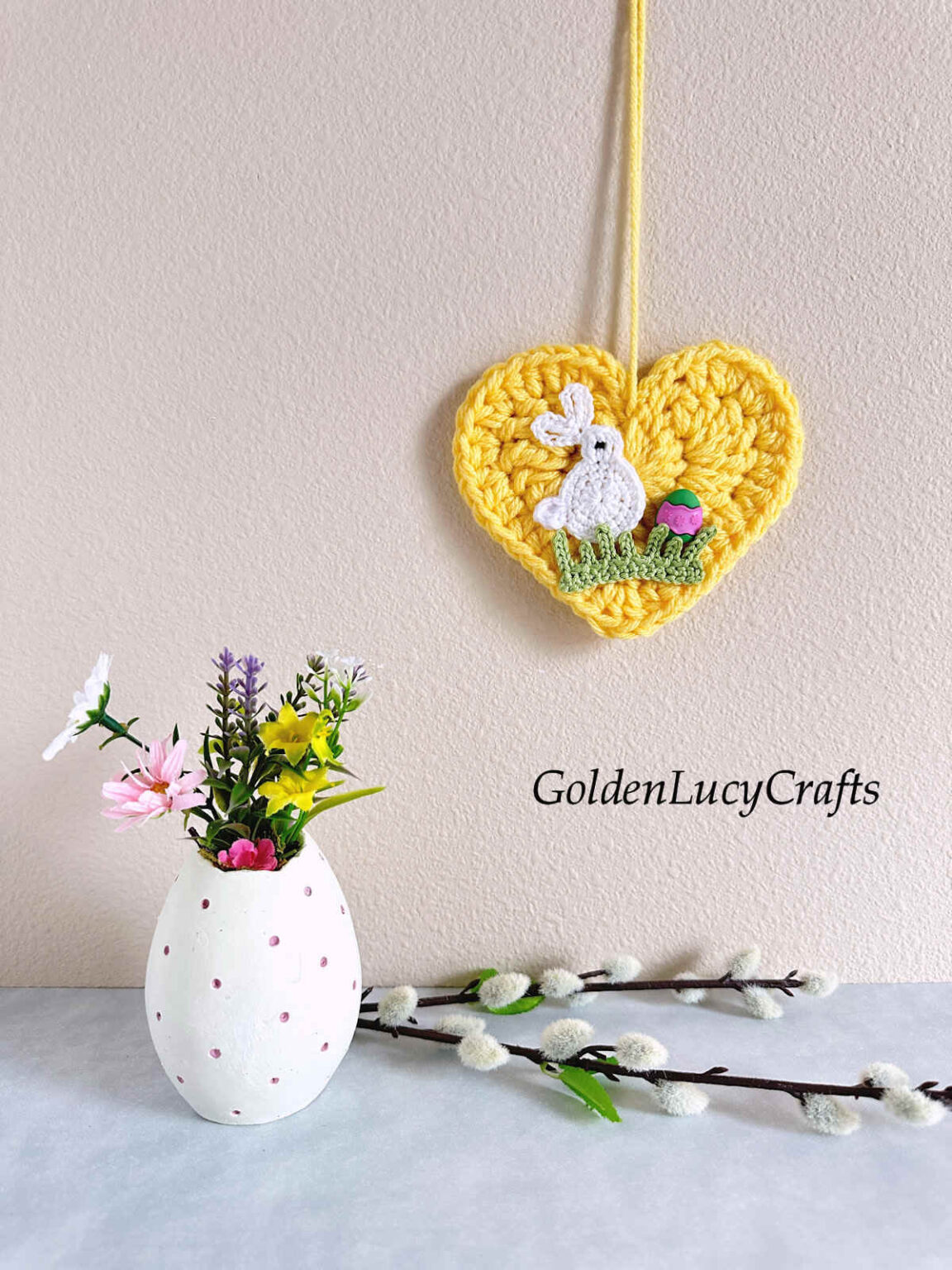 Crochet Easter Heart Ornament - GoldenLucyCrafts