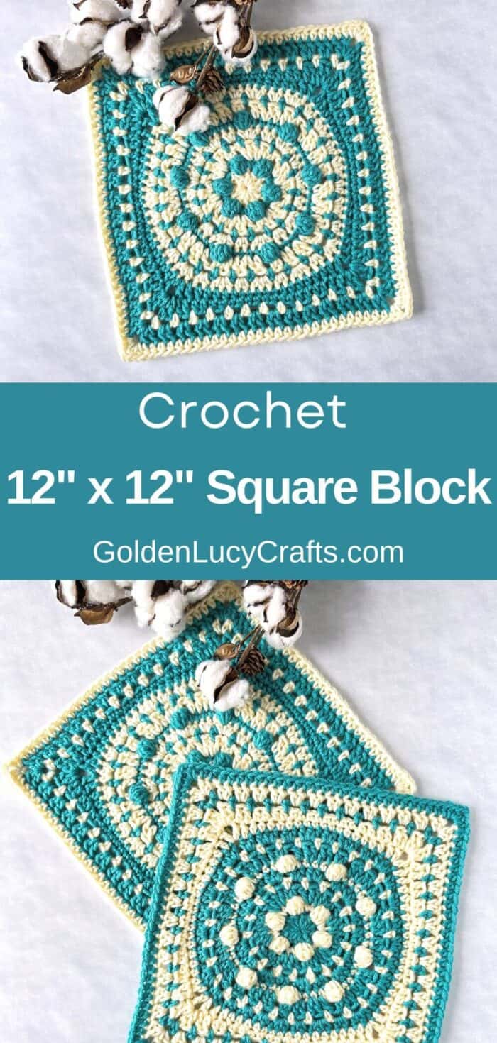 Crochet 12" Square Block Pattern, Atom Square - GoldenLucyCrafts