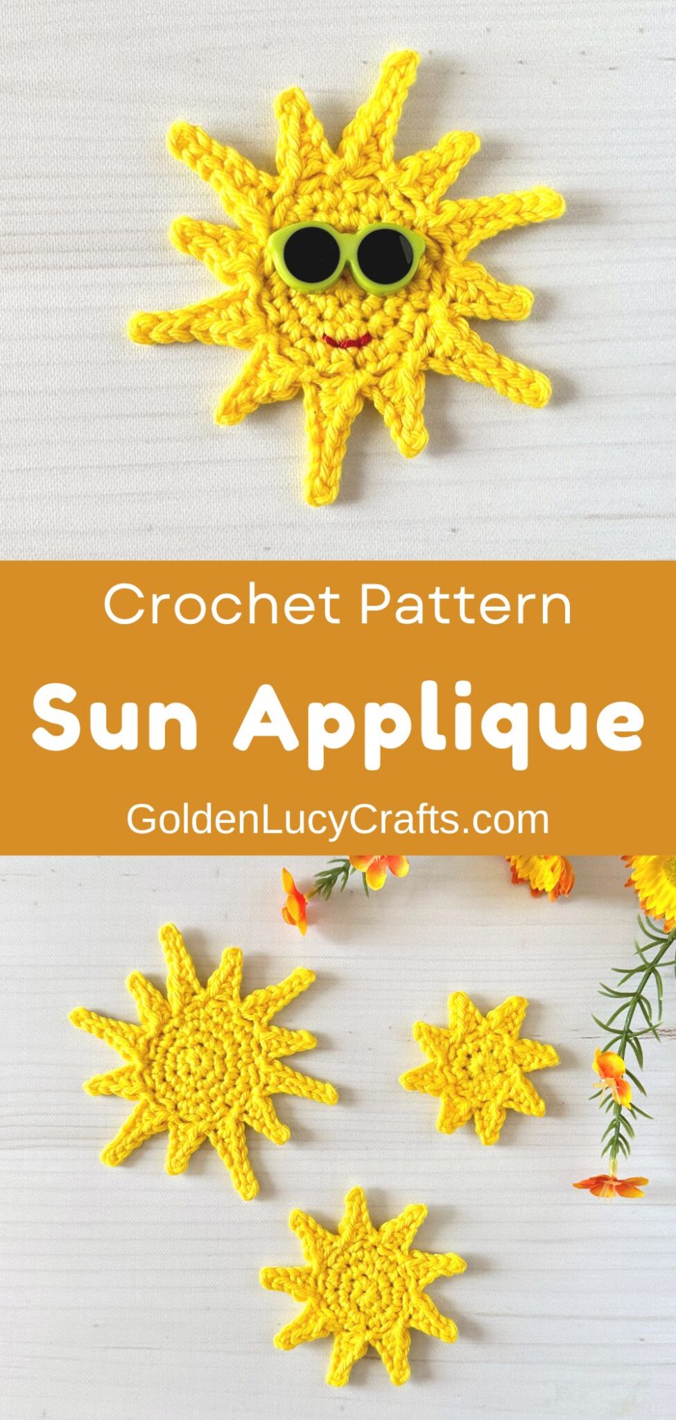Sun Applique Free Crochet Pattern - GoldenLucyCrafts