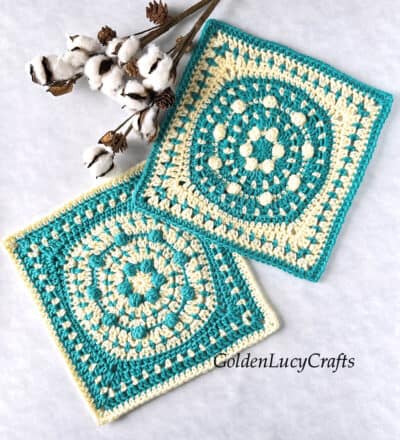 Crochet 12" Square Block Pattern, Atom Square - GoldenLucyCrafts