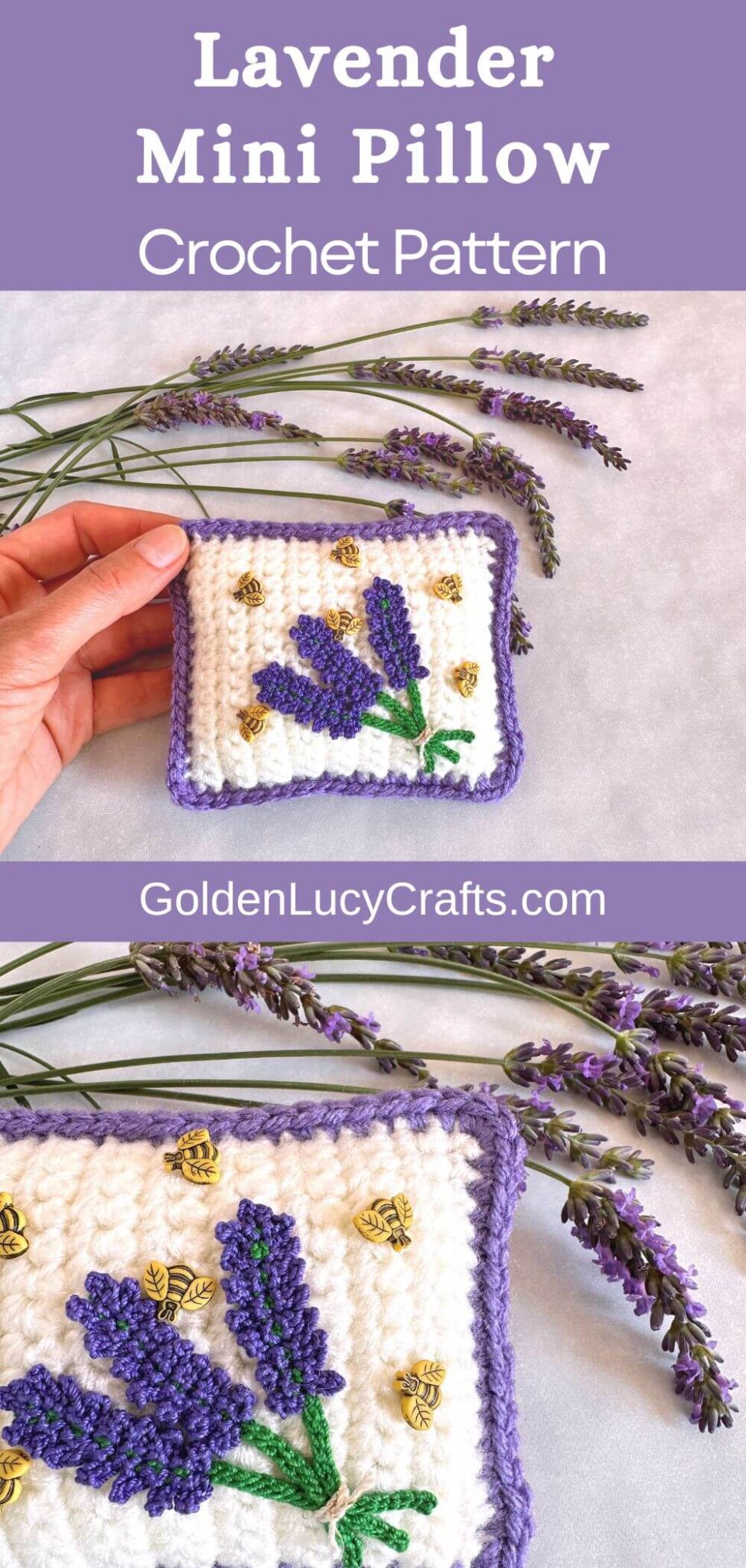 Crochet Lavender Mini Pillow - GoldenLucyCrafts