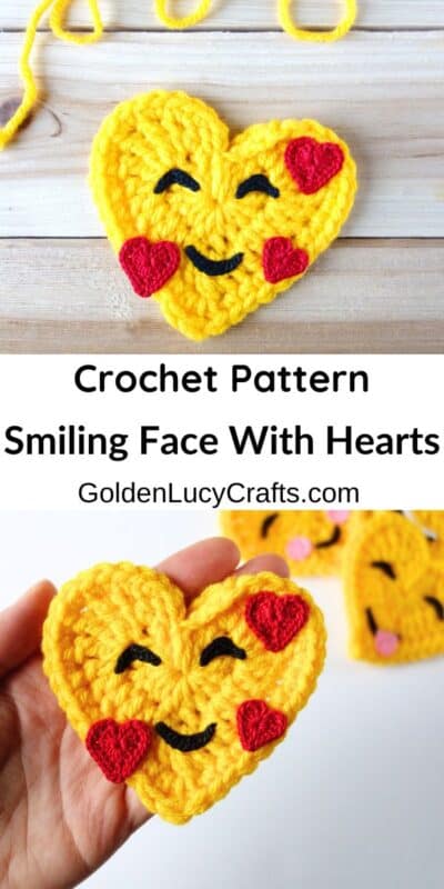 Crochet Smiling Face With Hearts - GoldenLucyCrafts