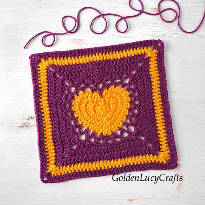 Crochet Large 12” Heart Square Block - GoldenLucyCrafts