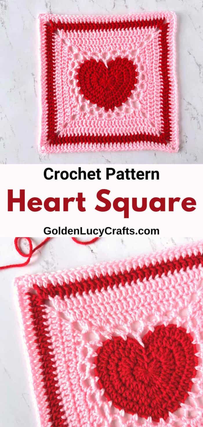 Crochet Large 12” Heart Square Block - GoldenLucyCrafts