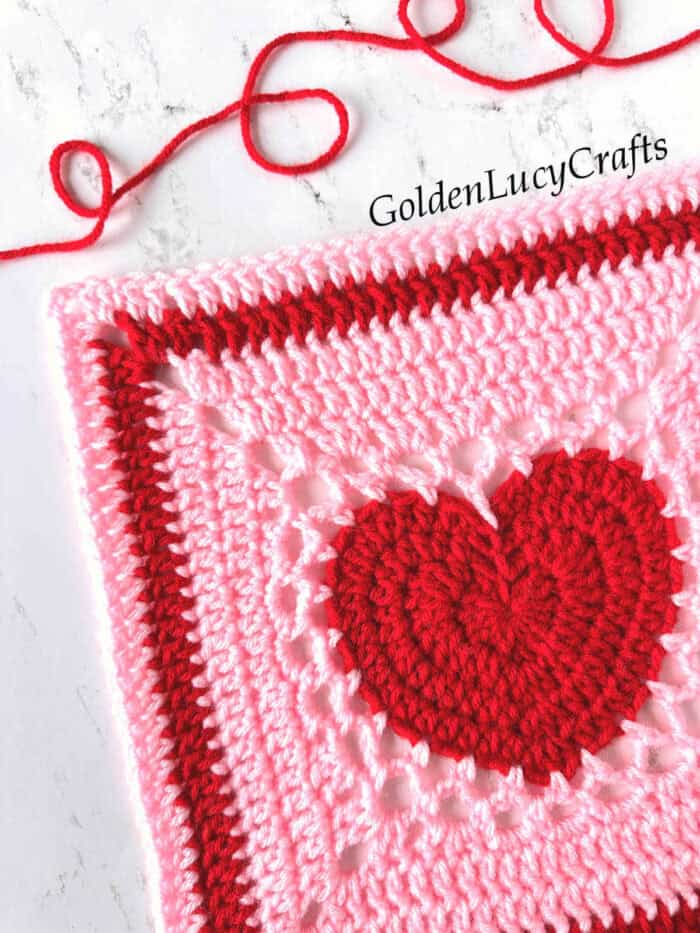 Crochet Large 12” Heart Square Block - GoldenLucyCrafts