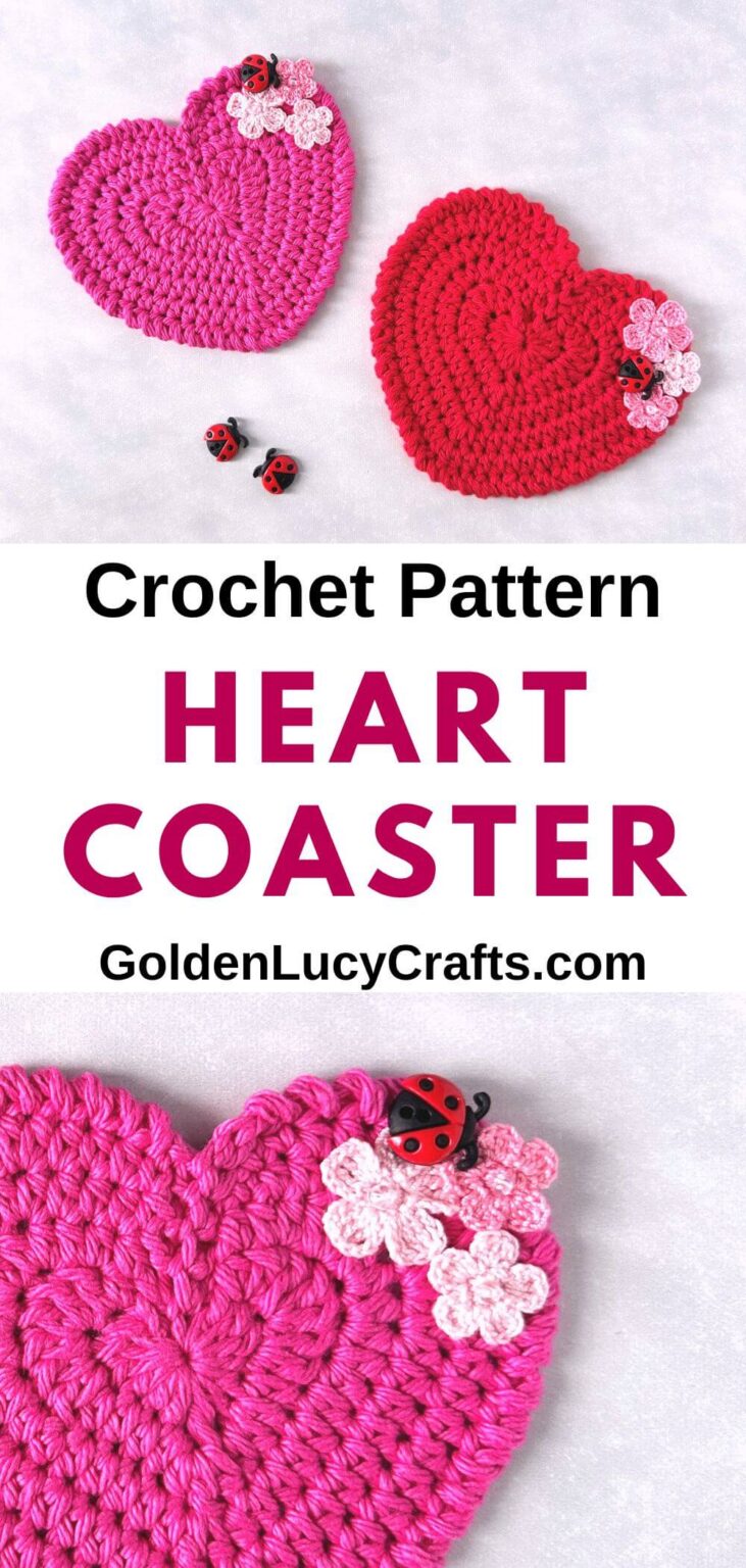 Crochet Heart Coaster - GoldenLucyCrafts
