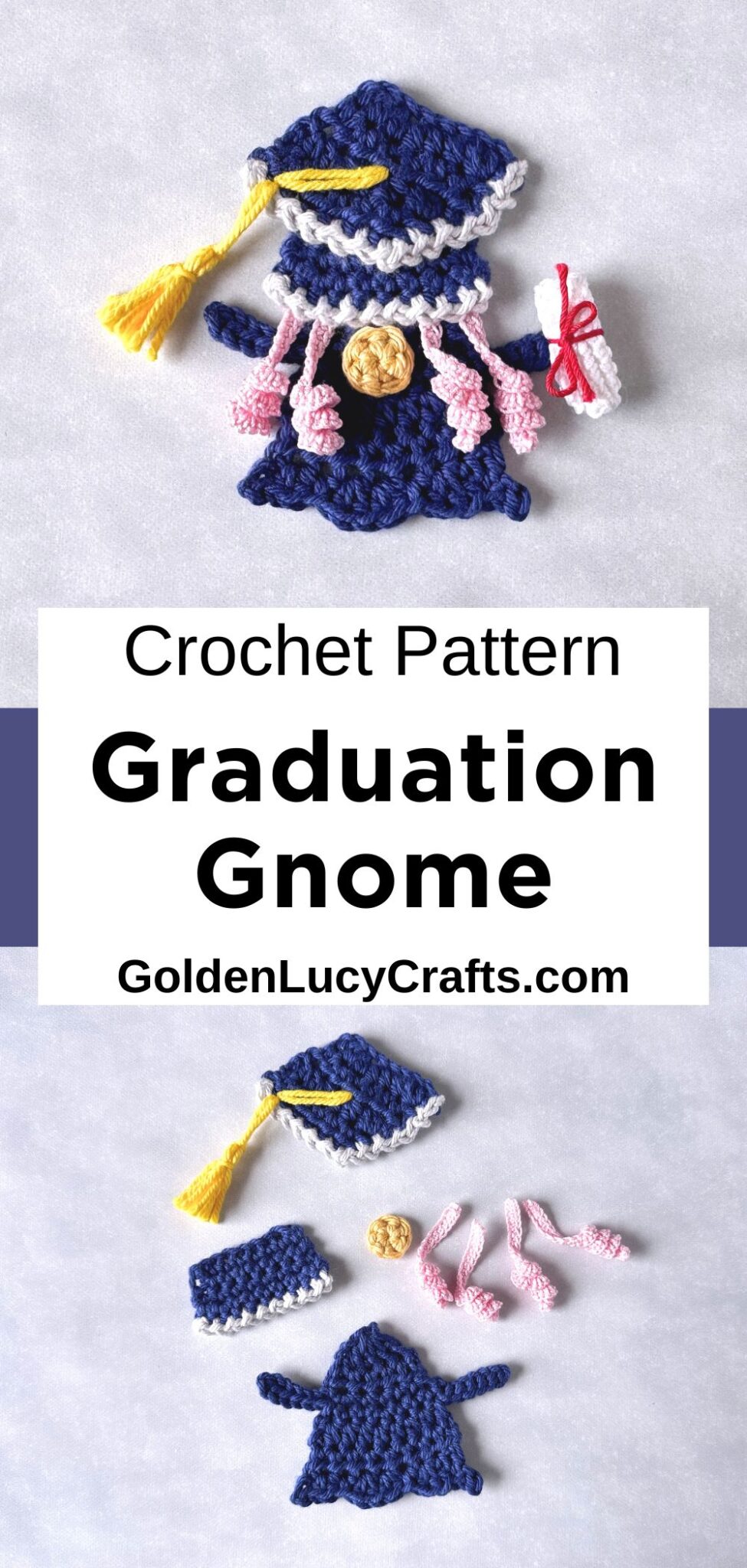 Crochet Graduation Girl Gnome - GoldenLucyCrafts